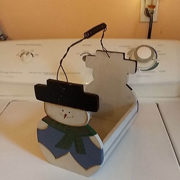 Holiday | Wooden Snowmen Basket With Wire Handle Nice Cond | Poshmark